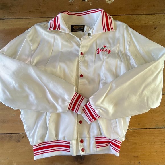 swingster | Jackets & Coats | Vintage Swingster White Satin Bomber ...
